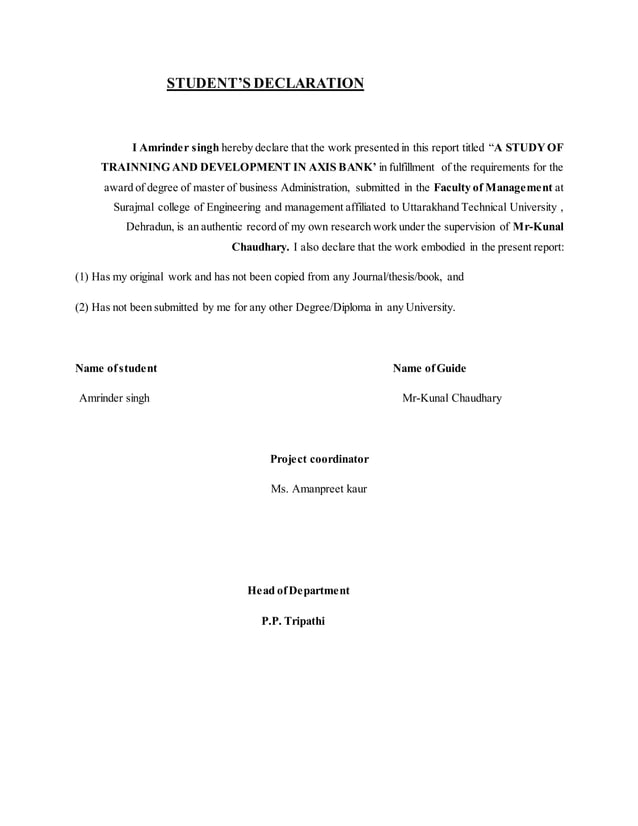 Training and development in axis bank | DOCX