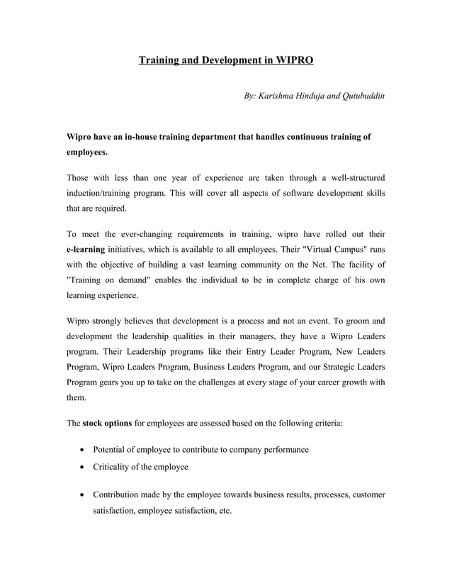 Training and development in wipro | DOC