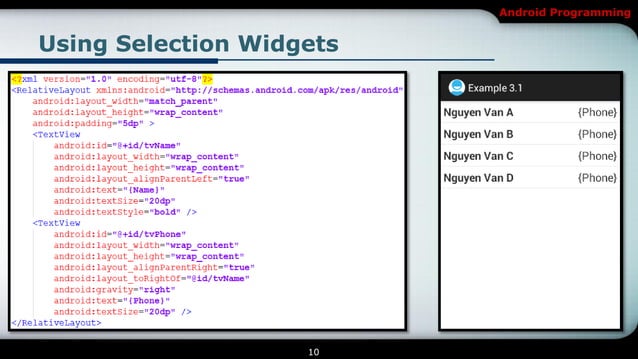 [Android] Using Selection Widgets | PDF