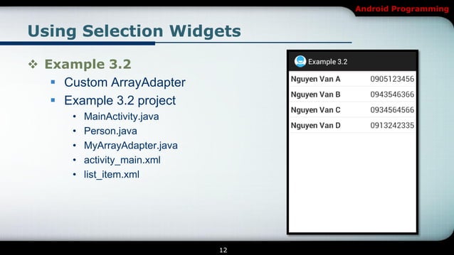 [Android] Using Selection Widgets | PDF