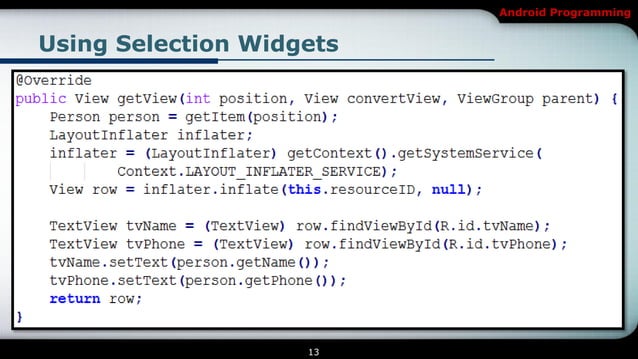 [Android] Using Selection Widgets | PDF