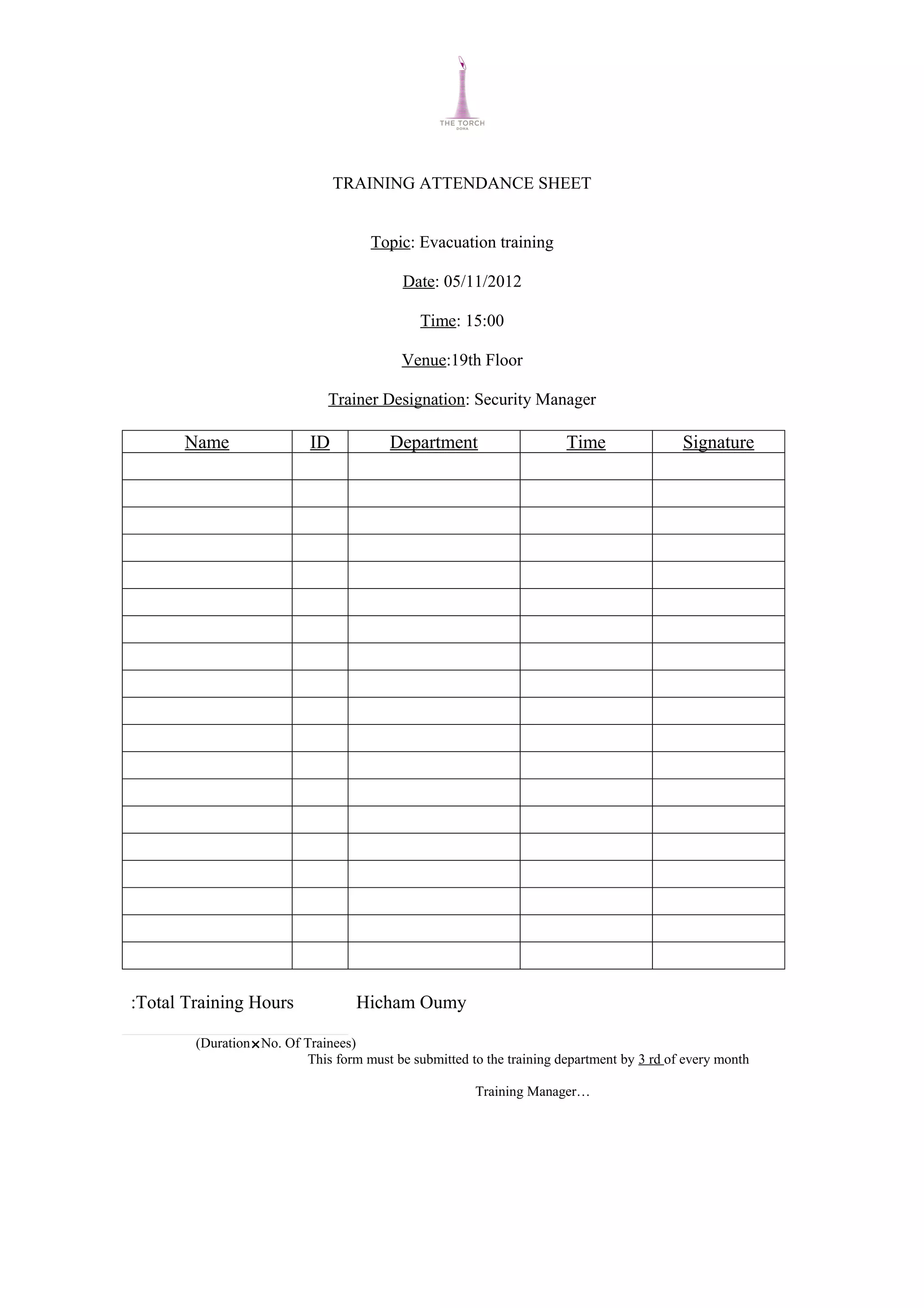 Training attendance sheet | DOC