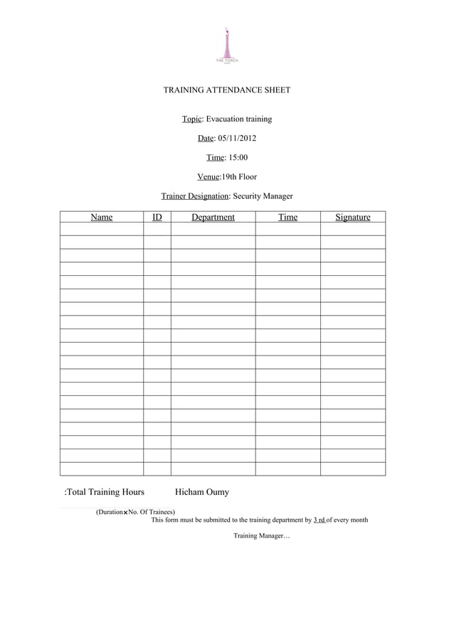 Training attendance sheet | DOC