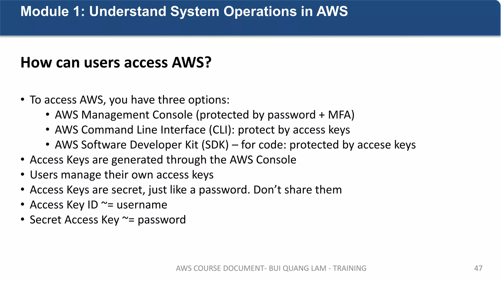Training AWS: Module 1 - System Operation in AWS | PDF