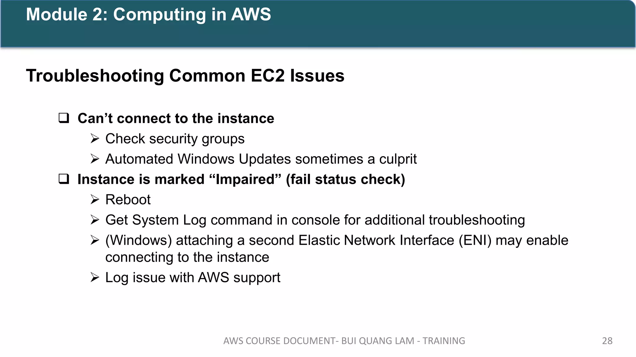 Training AWS: Module 2 - Computing in AWS | PDF