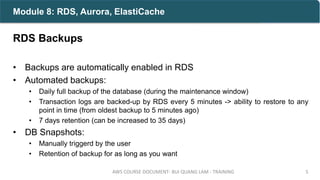 Training AWS: Module 8 - RDS, Aurora, ElastiCache | PDF