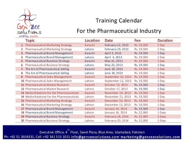 Training calendar gz Pharmaceutical Business 2013 2014
