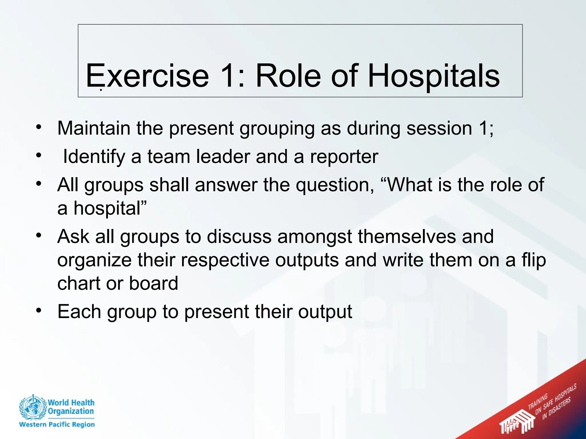 Training Course on Safe Hospitals in Disasters - Module 1 session 2.ppt
