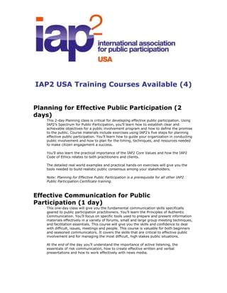 IAP2 USA Training courses available | PPT