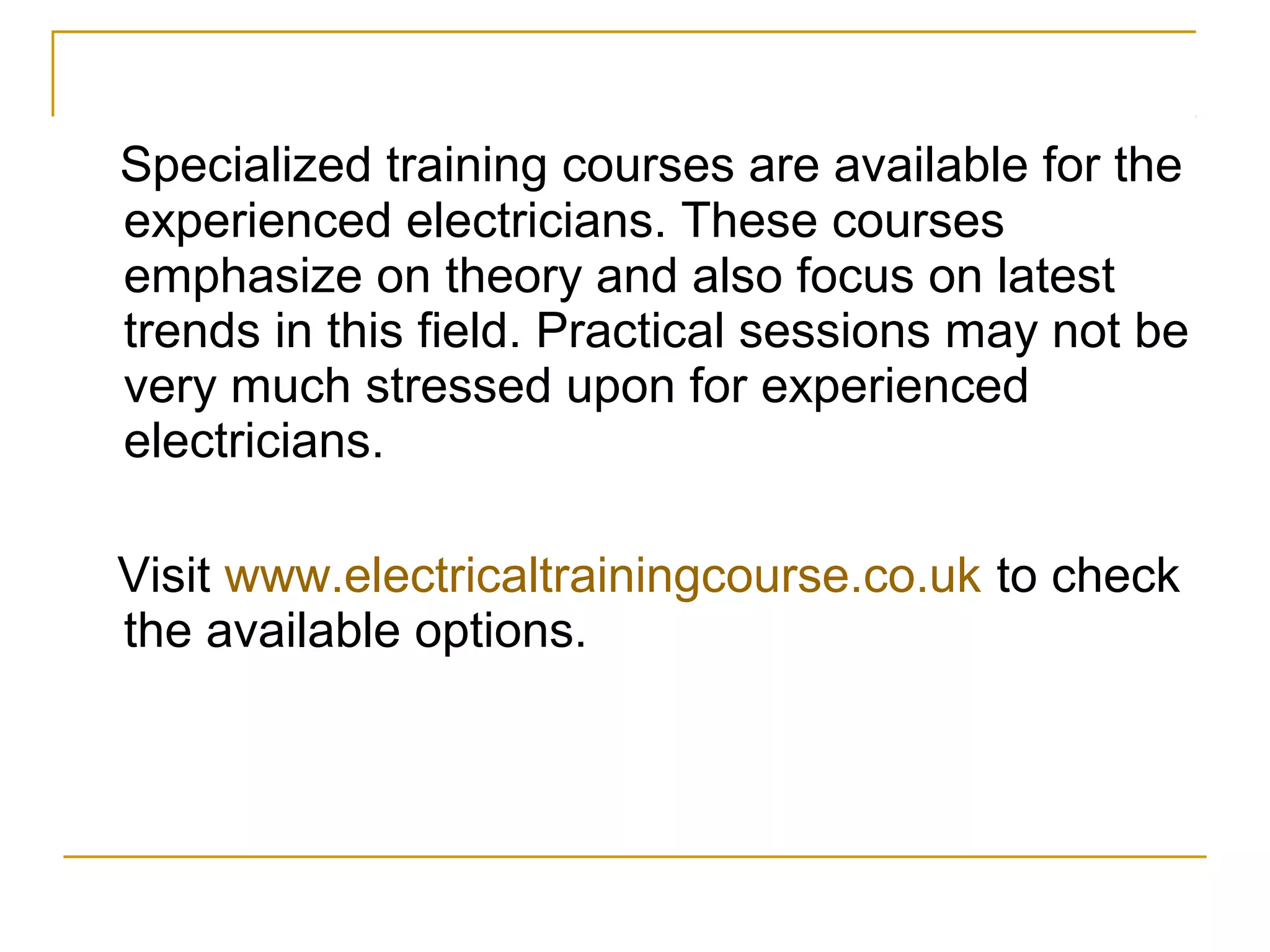 Training Courses For Electricians | PPT