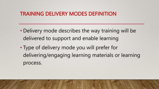 Training Delivery Modes and Methods(Report-ProfEd 5)OLAGUERA Mary Ann.pptx