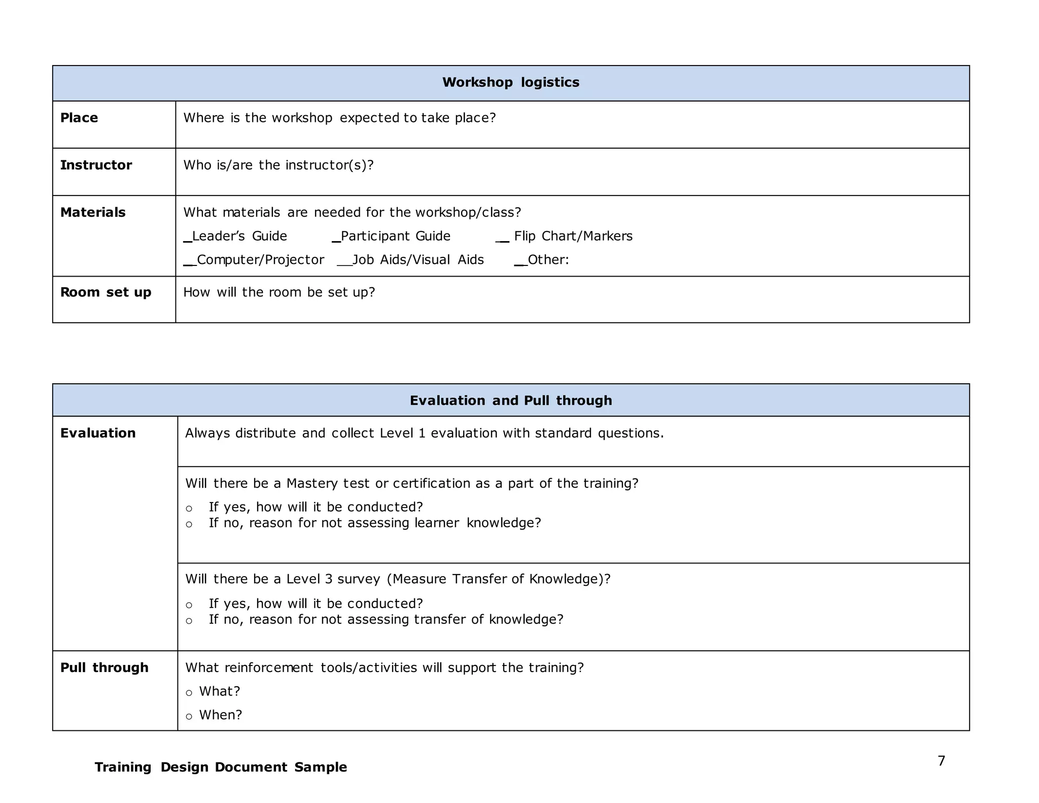 Training design document - Template 1 | DOCX