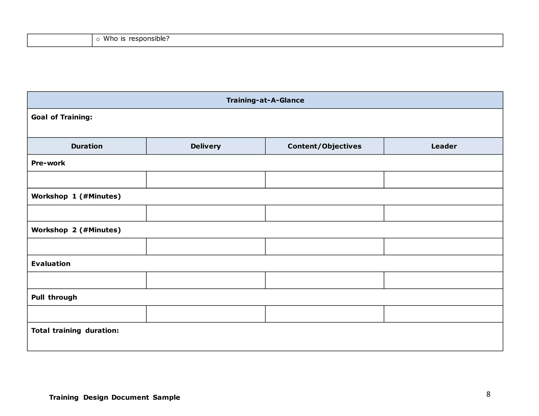 Training design document - Template 1 | DOCX