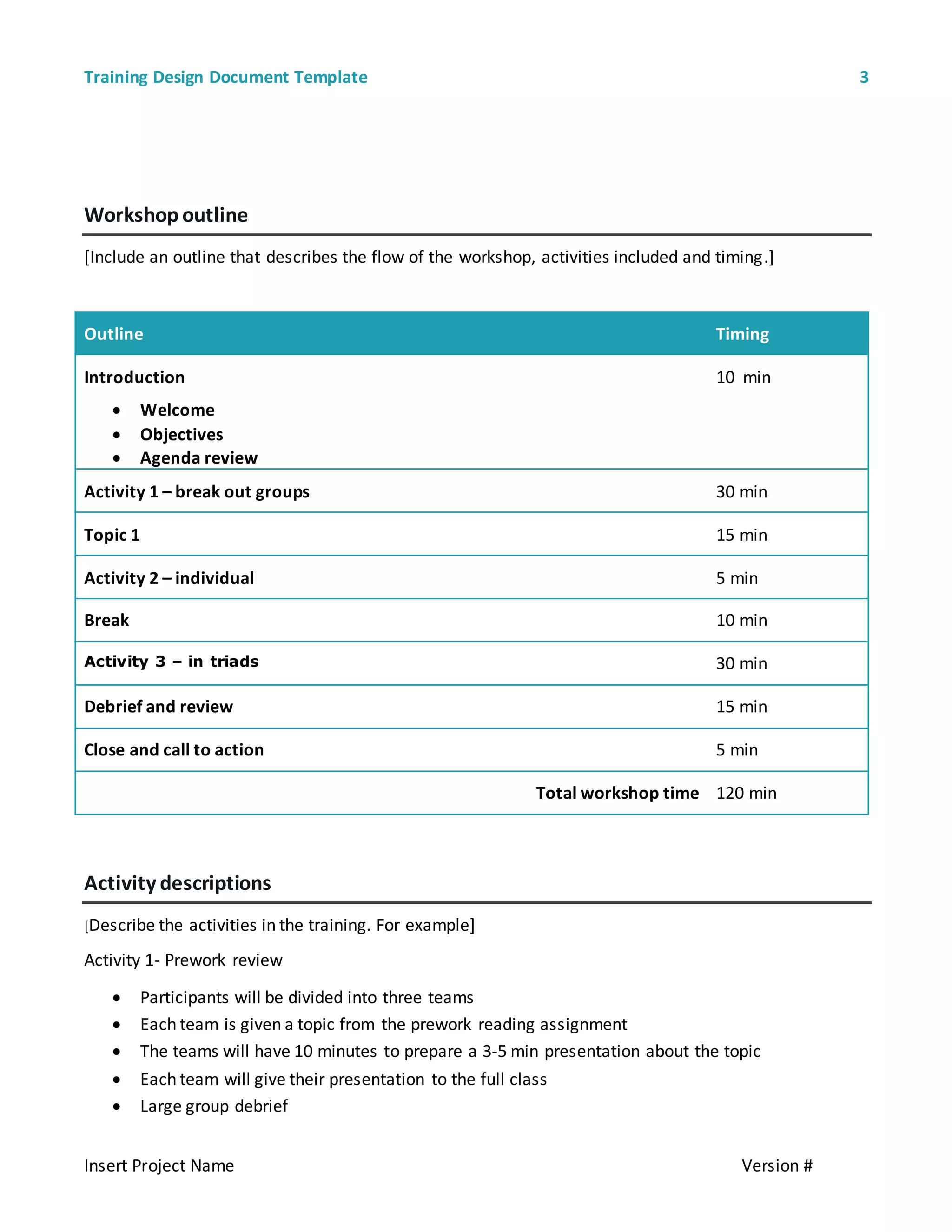 Training design document - Template 2 | DOCX