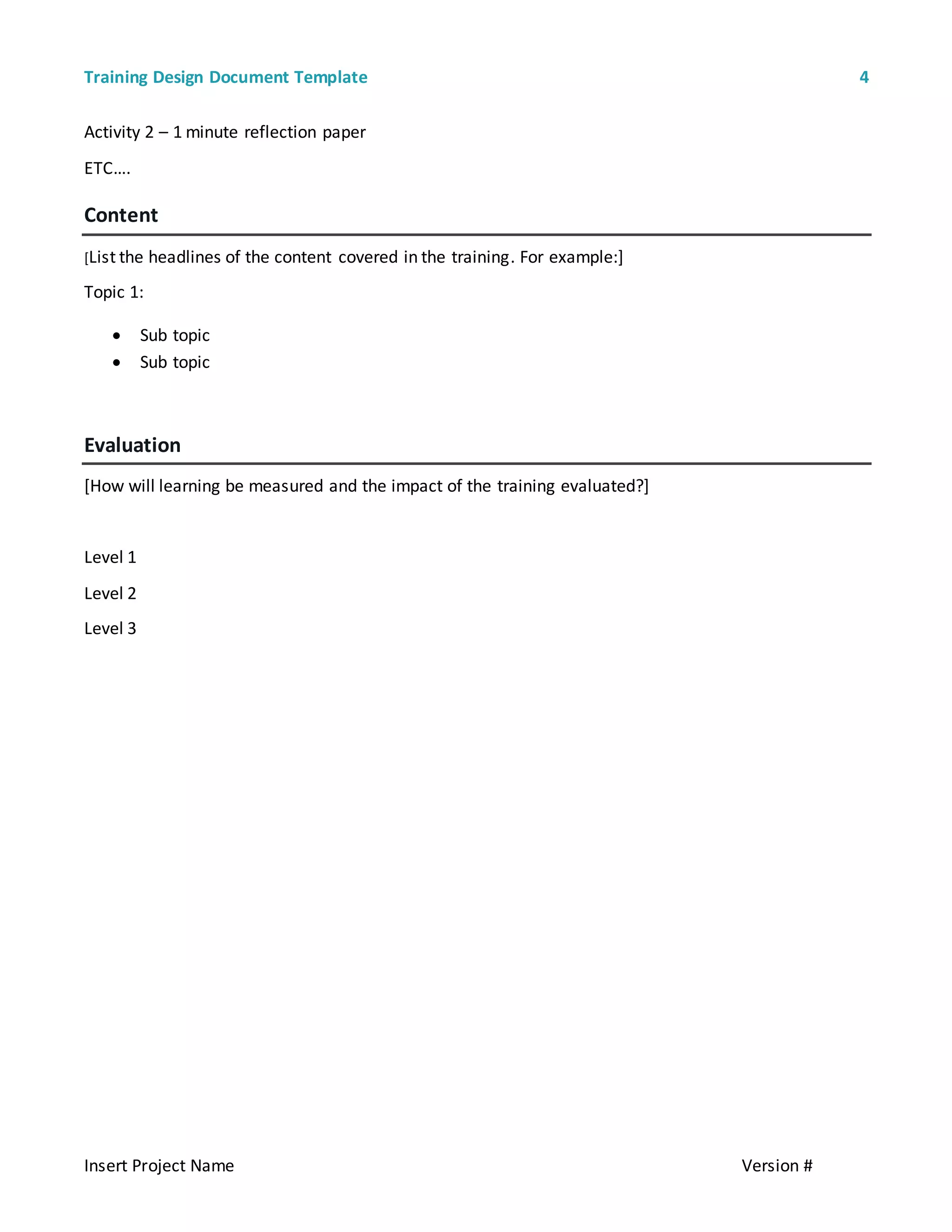 Training design document - Template 2 | DOCX