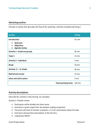 Training design document - Template 2 | DOCX