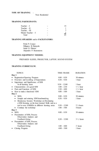Training design on SIM development | DOCX | Workshops and Classes ...