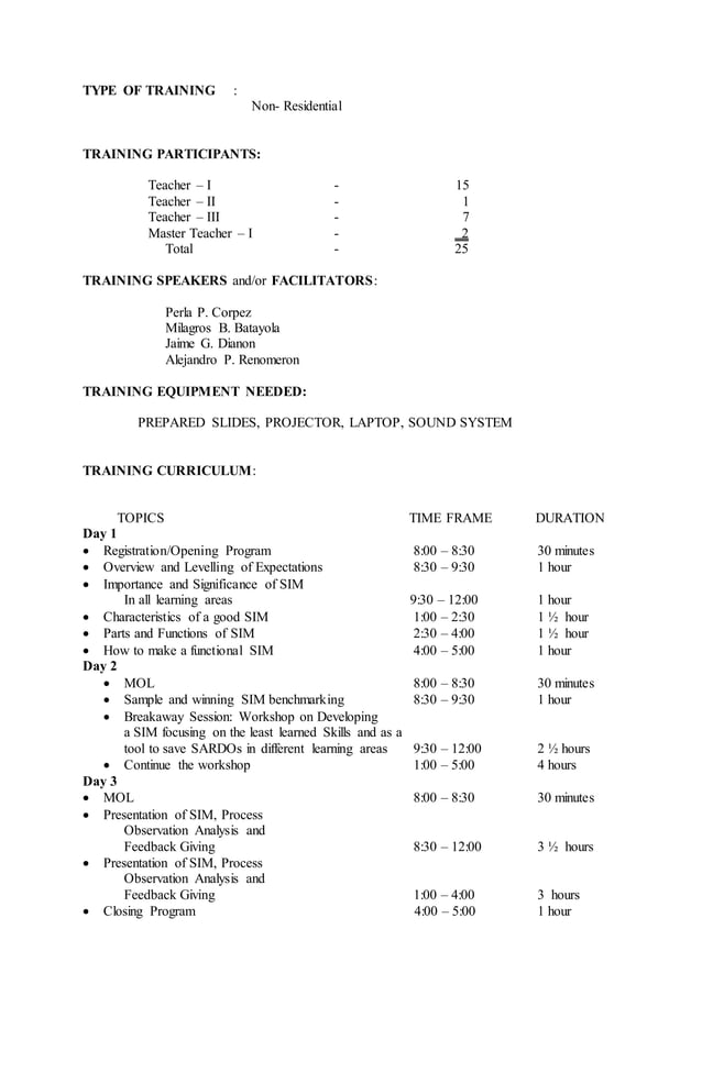Training design on SIM development | PDF