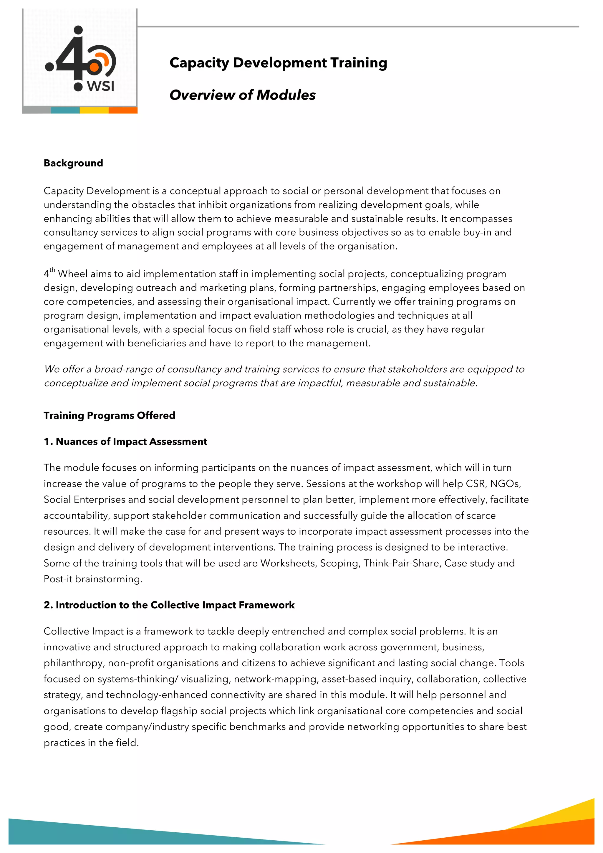 4th Wheel Social Impact Capacity Development Trainings | PDF