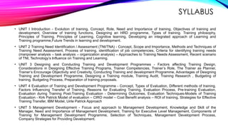 TRAINING & DEVELOPMENT UNIT 1 kerala university kerala university ...