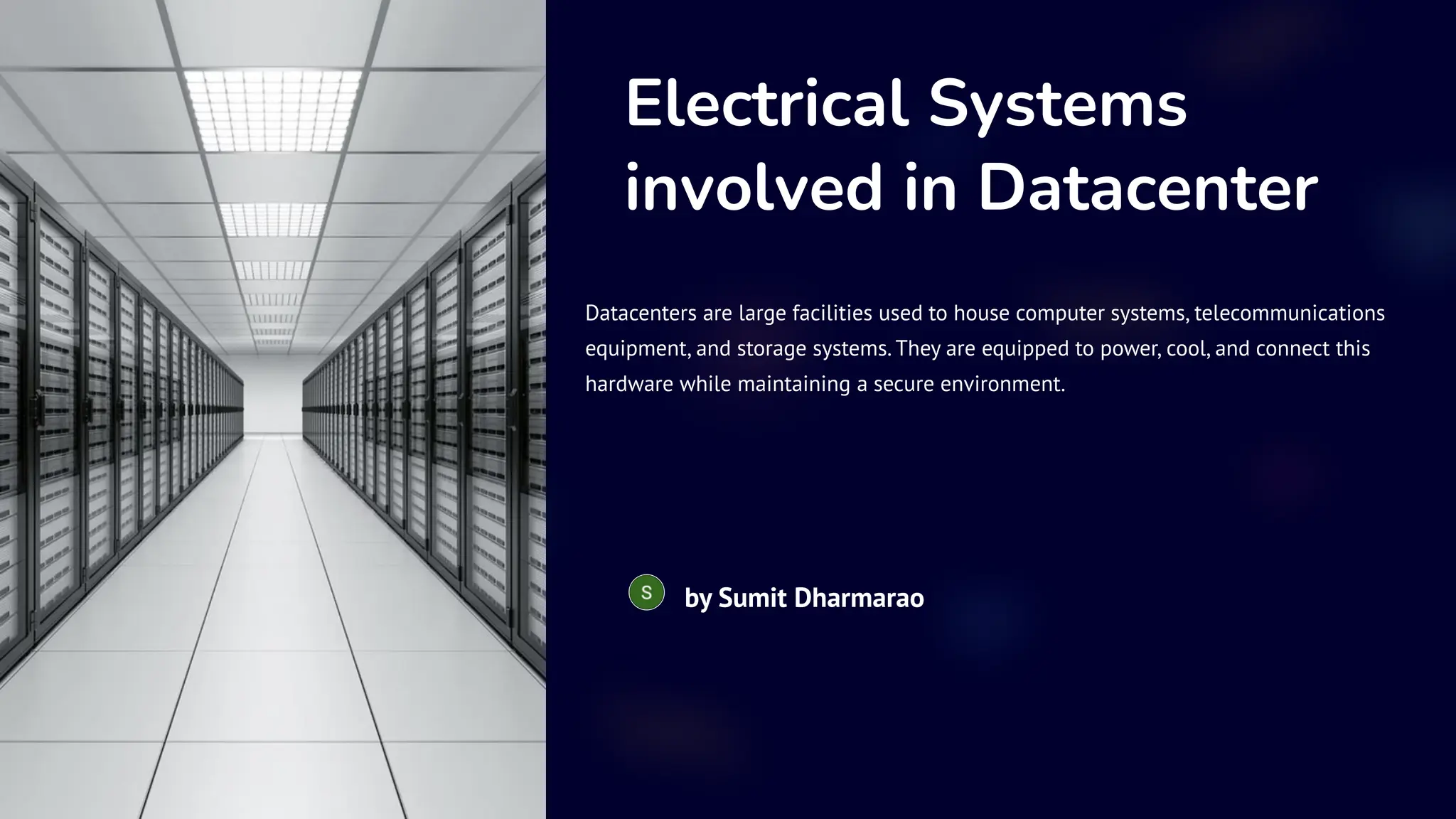 Training & Discussion Session for Critical Environment Management Part II Electrical Systems ...