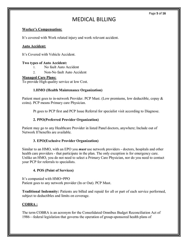 medical billing training notes | PDF | Health Insurance | Insurance