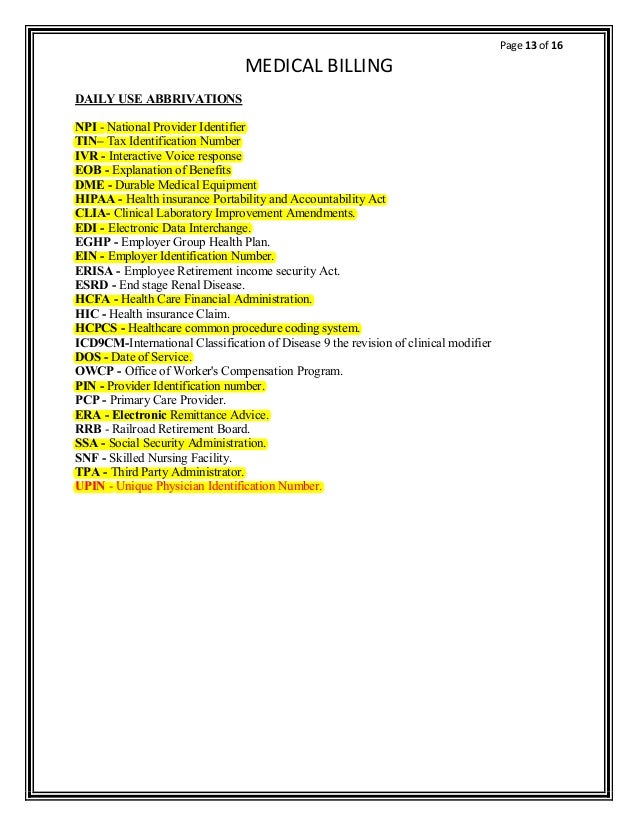 medical billing training notes