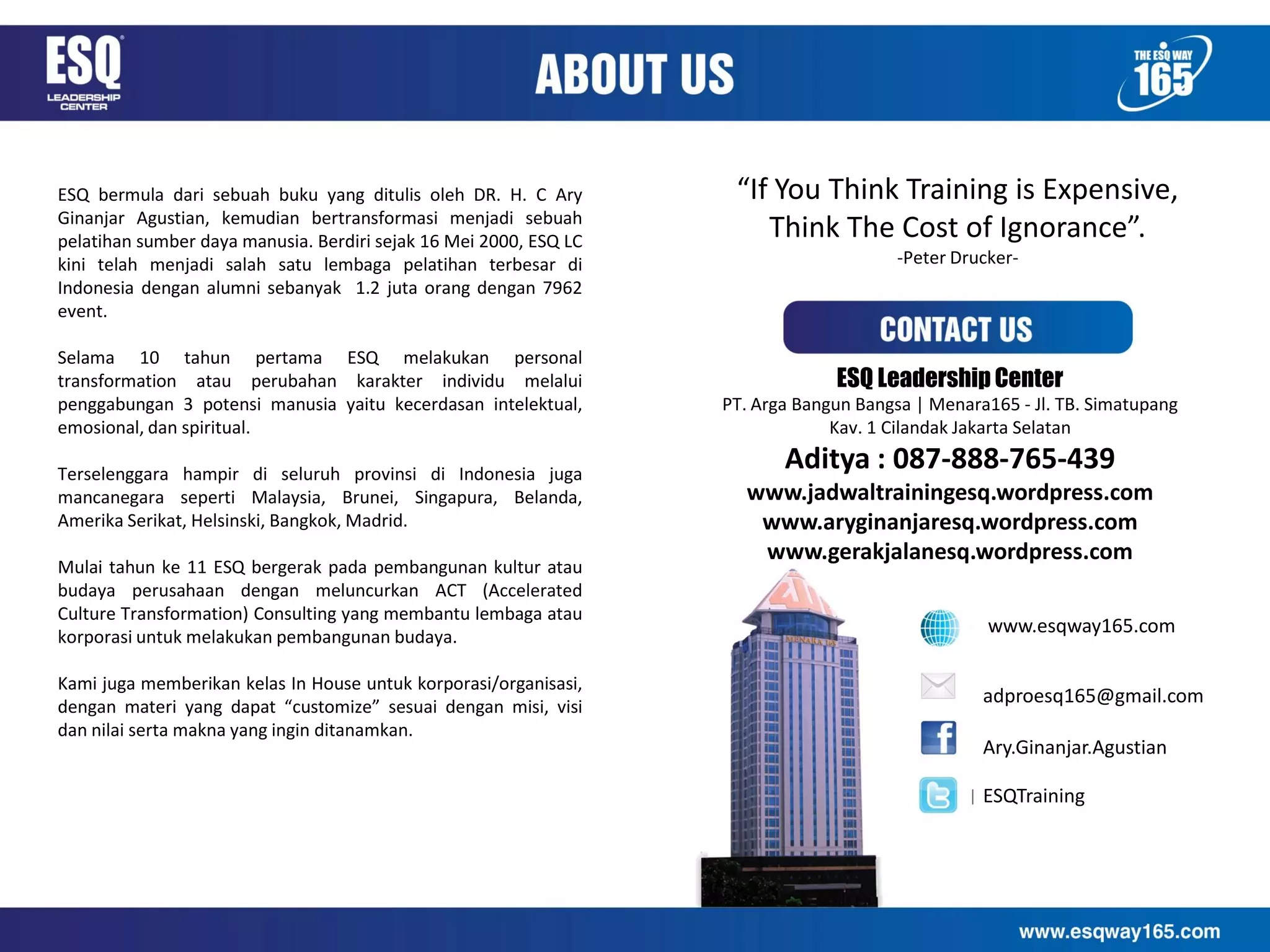 Materi Training esq, training motivasi, Training kepemimpinan - Aditya ...