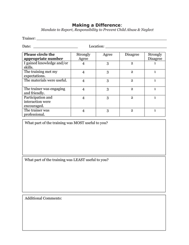Making a Difference Training Evaluation Form | PDF | Debated Sensitive ...