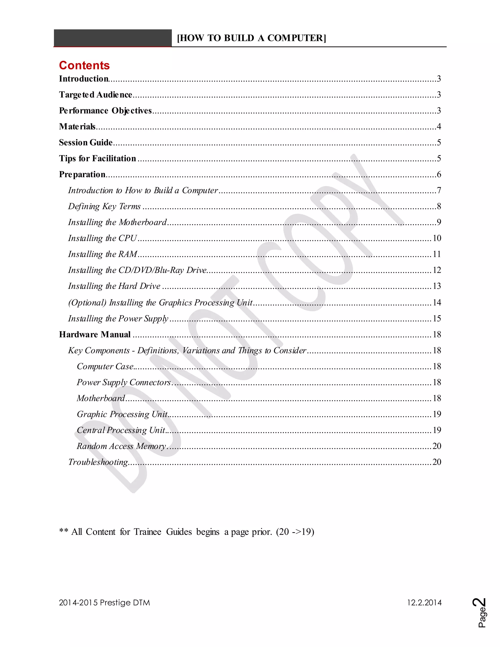 How to Build a Computer - Training Guide (Facilitator) | PDF