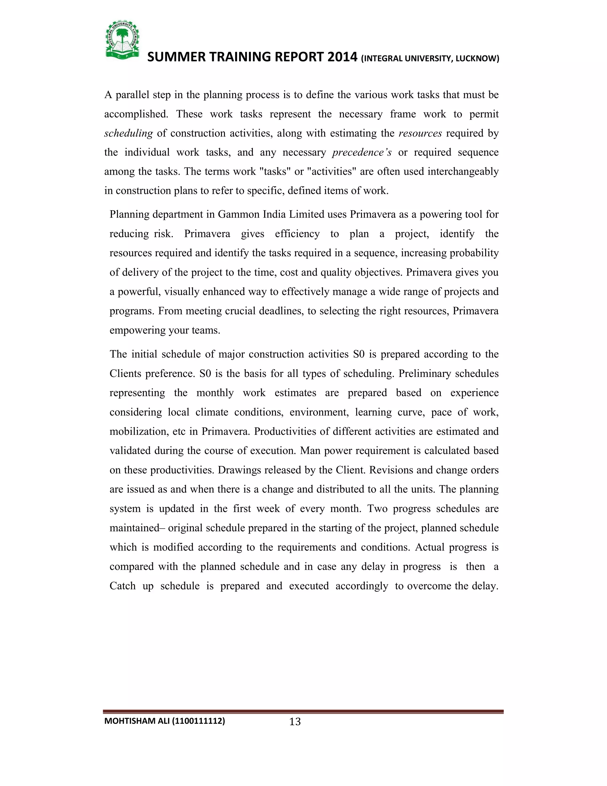 Summer Training Report (GAMMON INDIA) | PDF