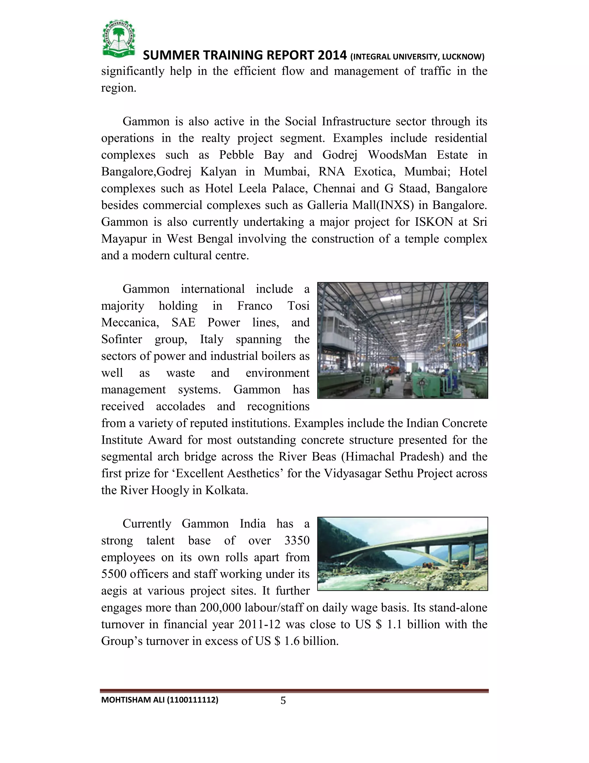 Summer Training Report (GAMMON INDIA) | PDF