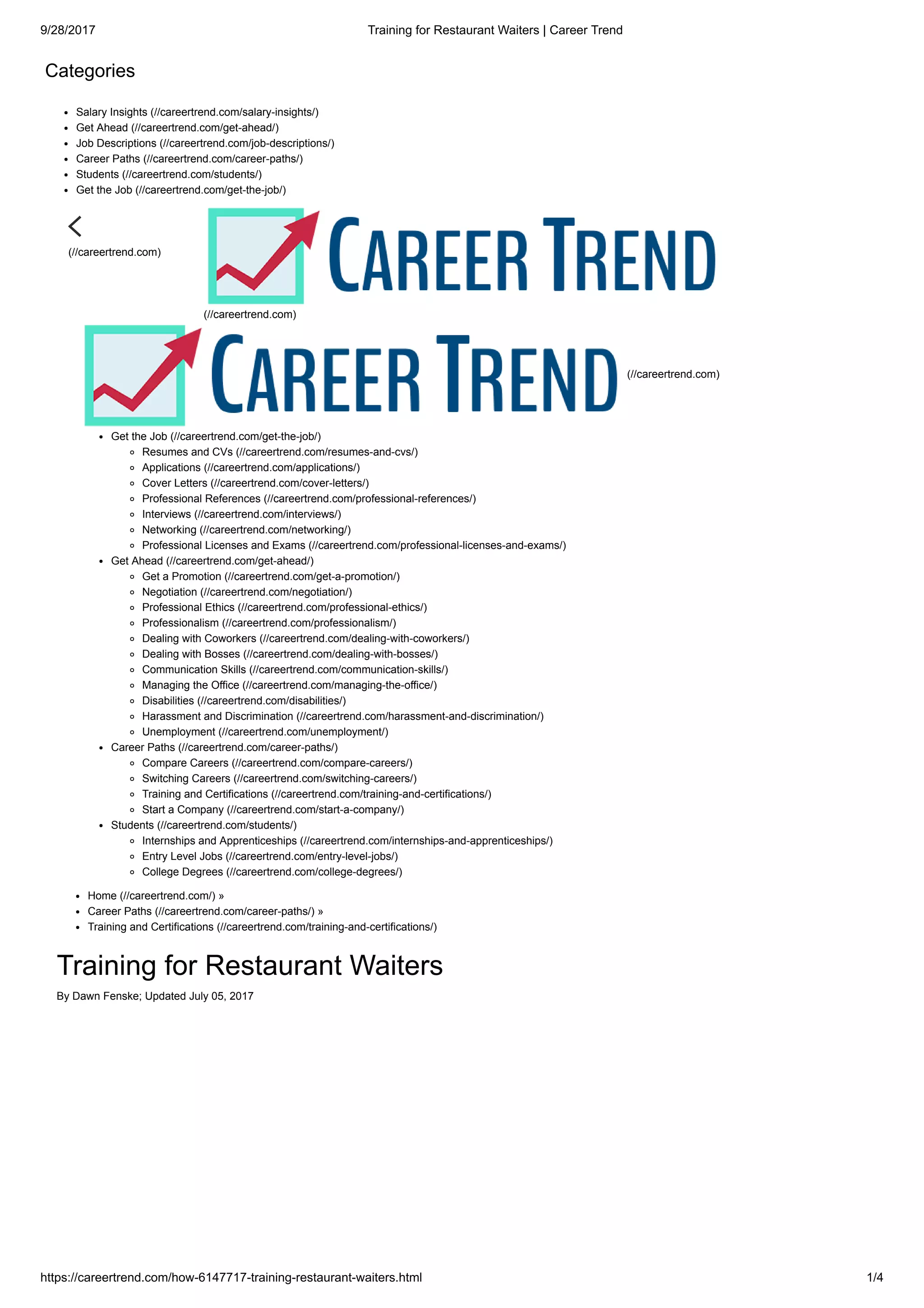 Training for restaurant waiters career trend | PDF