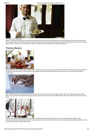 Training for restaurant waiters career trend | PDF