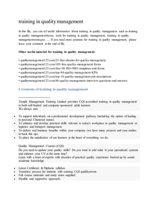 Training in quality management | DOCX