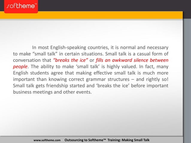 Training: Making Small Talk | PDF | Internet for Beginners | Internet