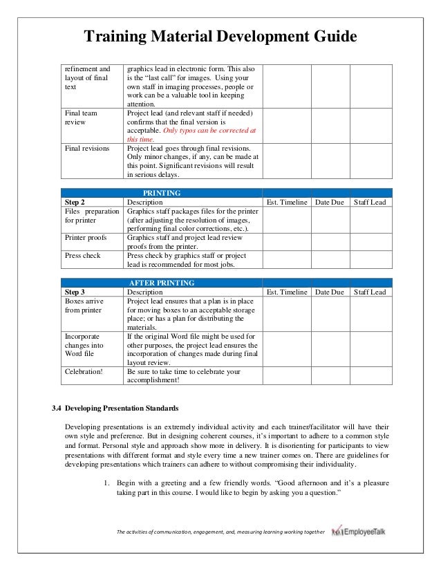 Training material development guide