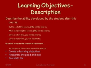 E Learning Objectives | PPT