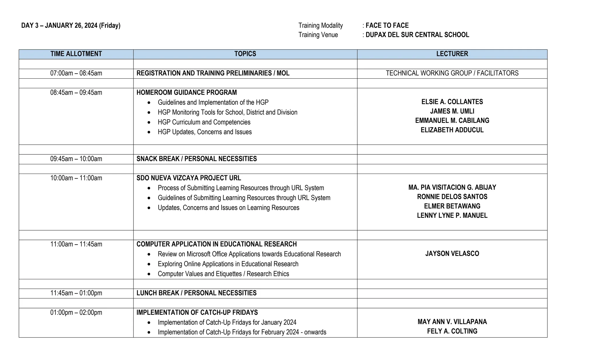 TRAINING MATRIX FOR MIDYEAR INSERVICE TRAINING FOR TEACHERS.docx
