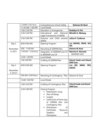 Training matrix on sdrrmp and cp | DOCX