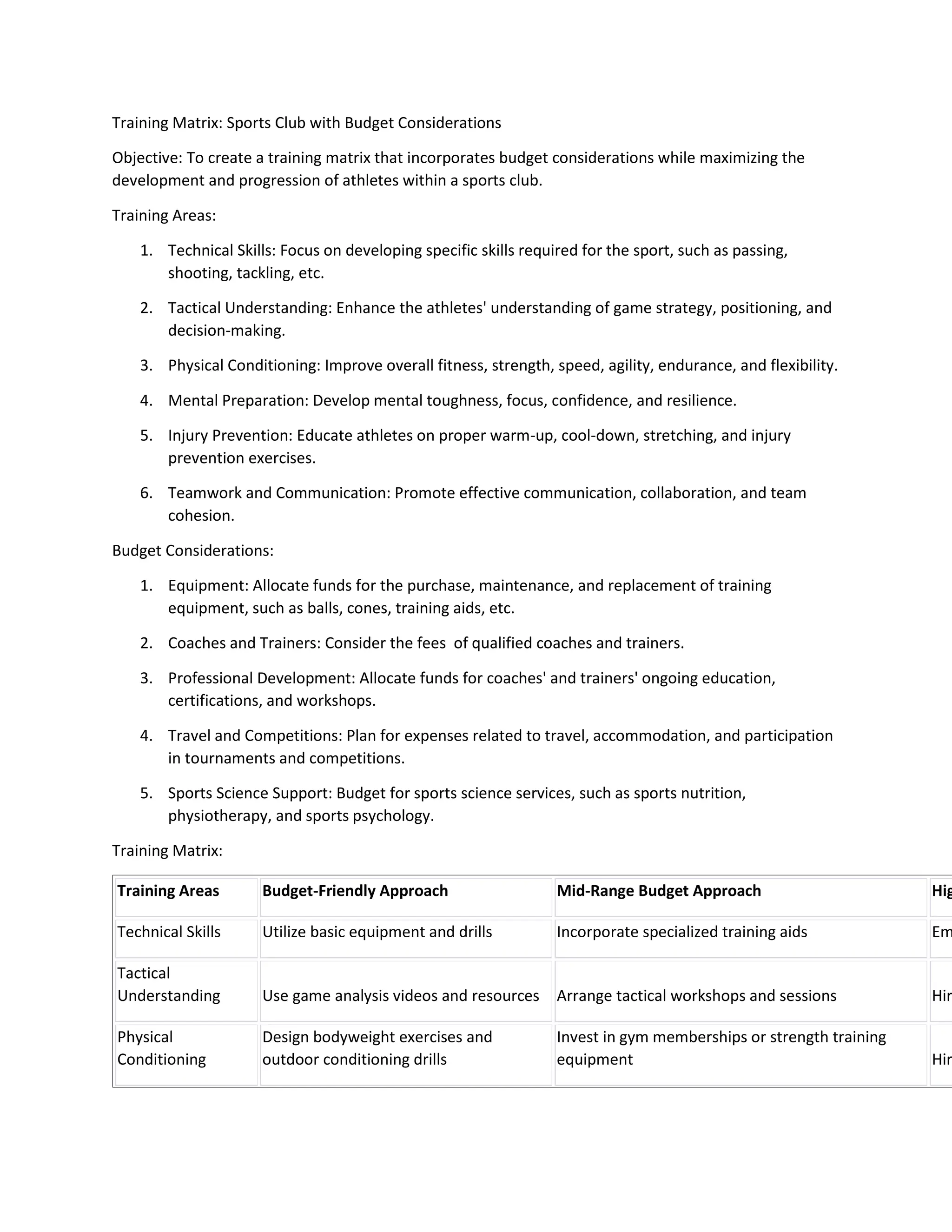 Training Matrix on sports club.docx