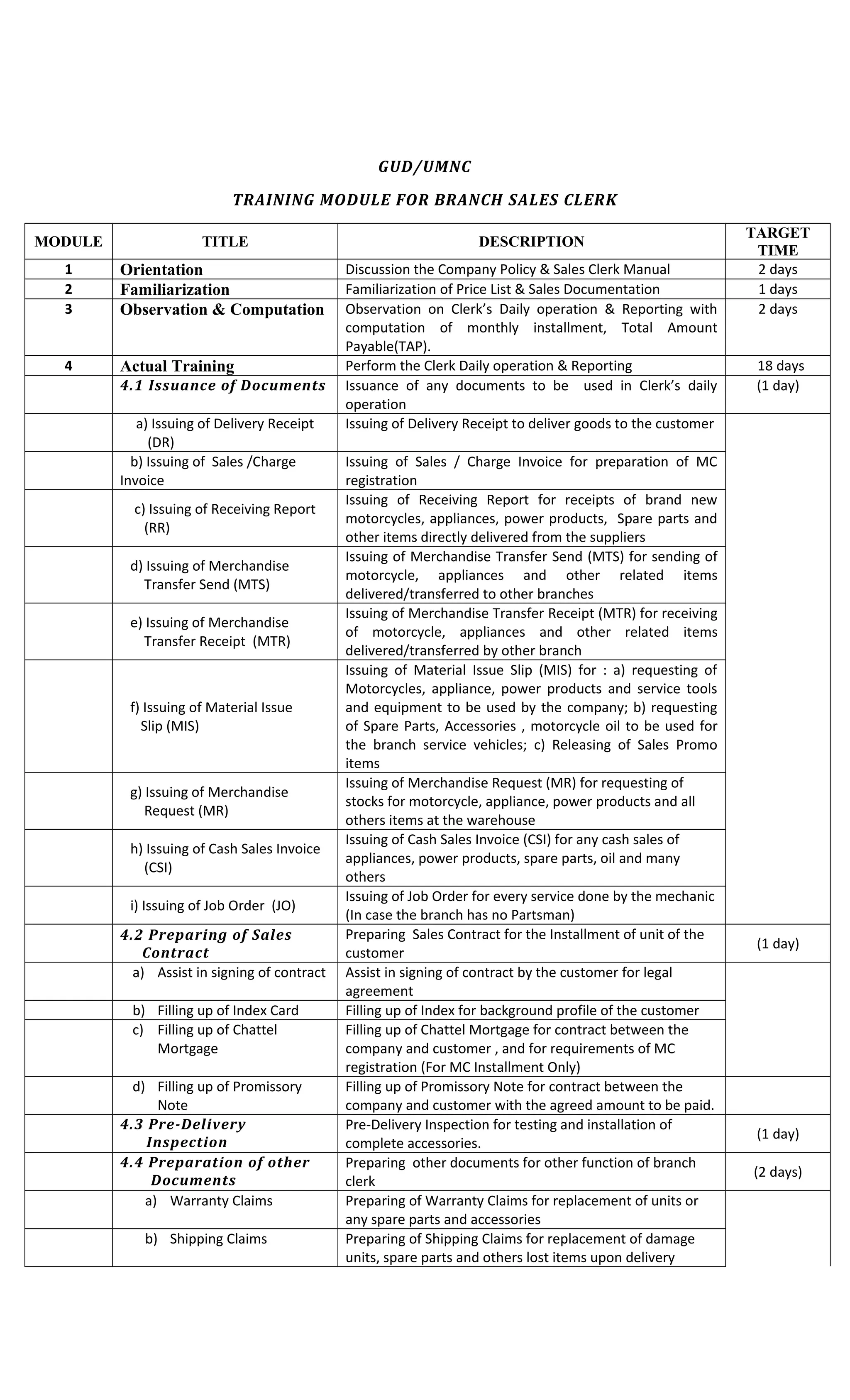Training module clerk | DOC