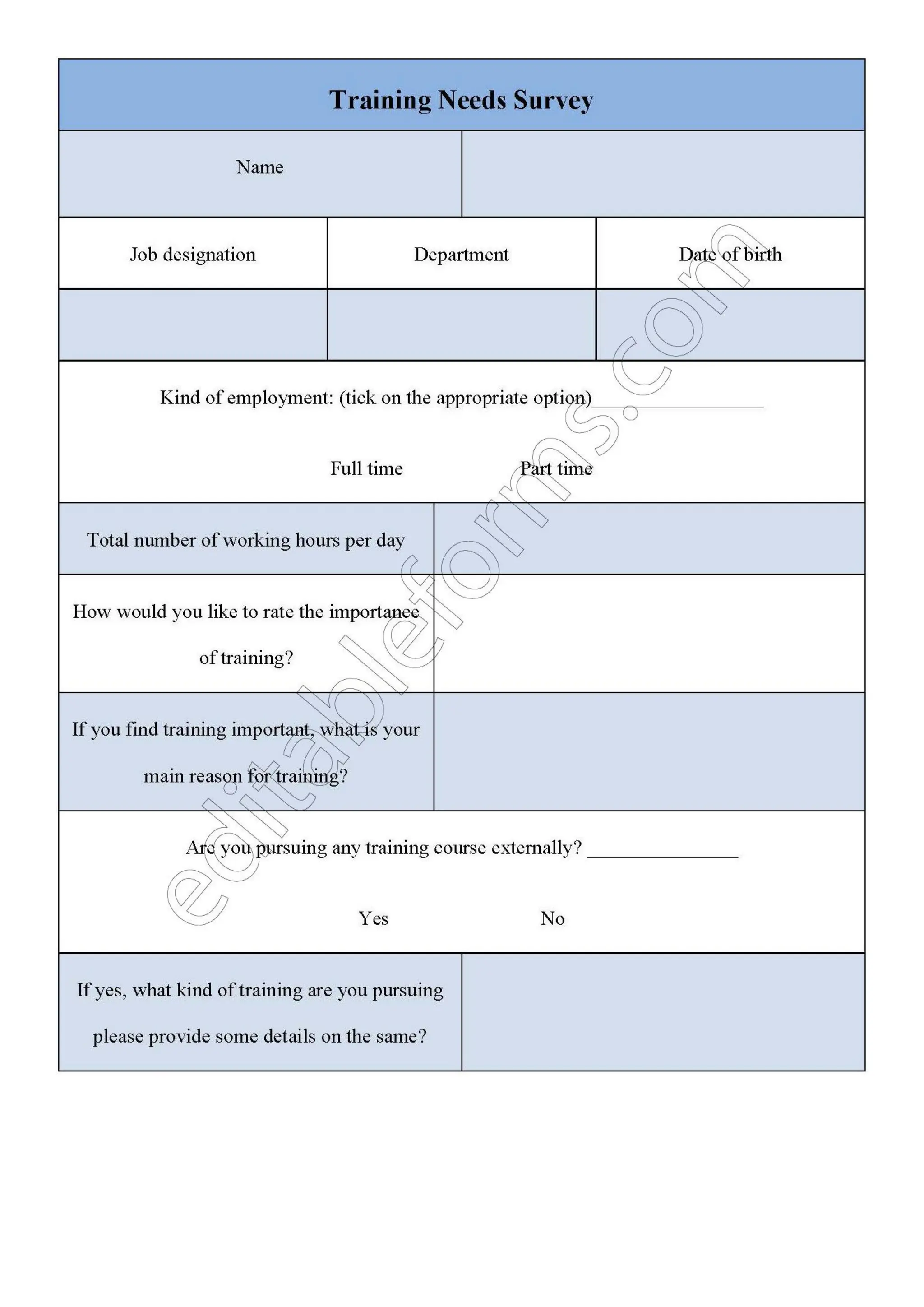Training Needs Survey Fillable PDF Template | PDF | Business | Business ...