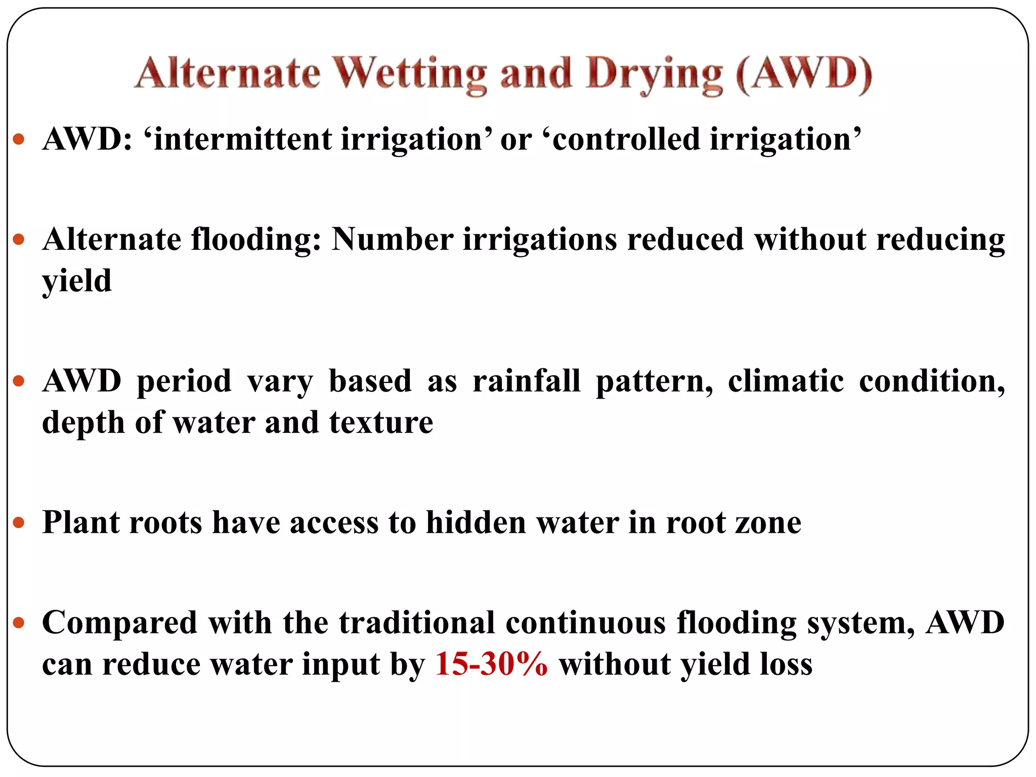 Training on Alternate Wetting and Drying (awd) in rice | PPTX