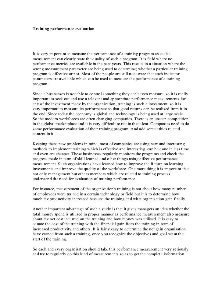 Training performance evaluation