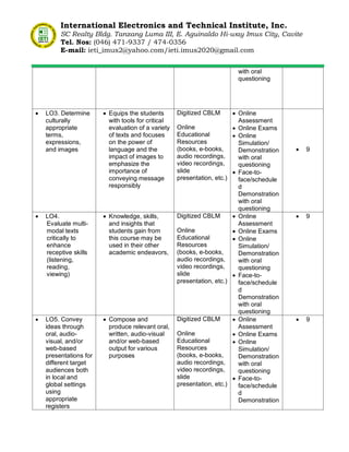 TRAINING PLAN 1ST Year-1st Sem.dasdasdasdpdf | PDF