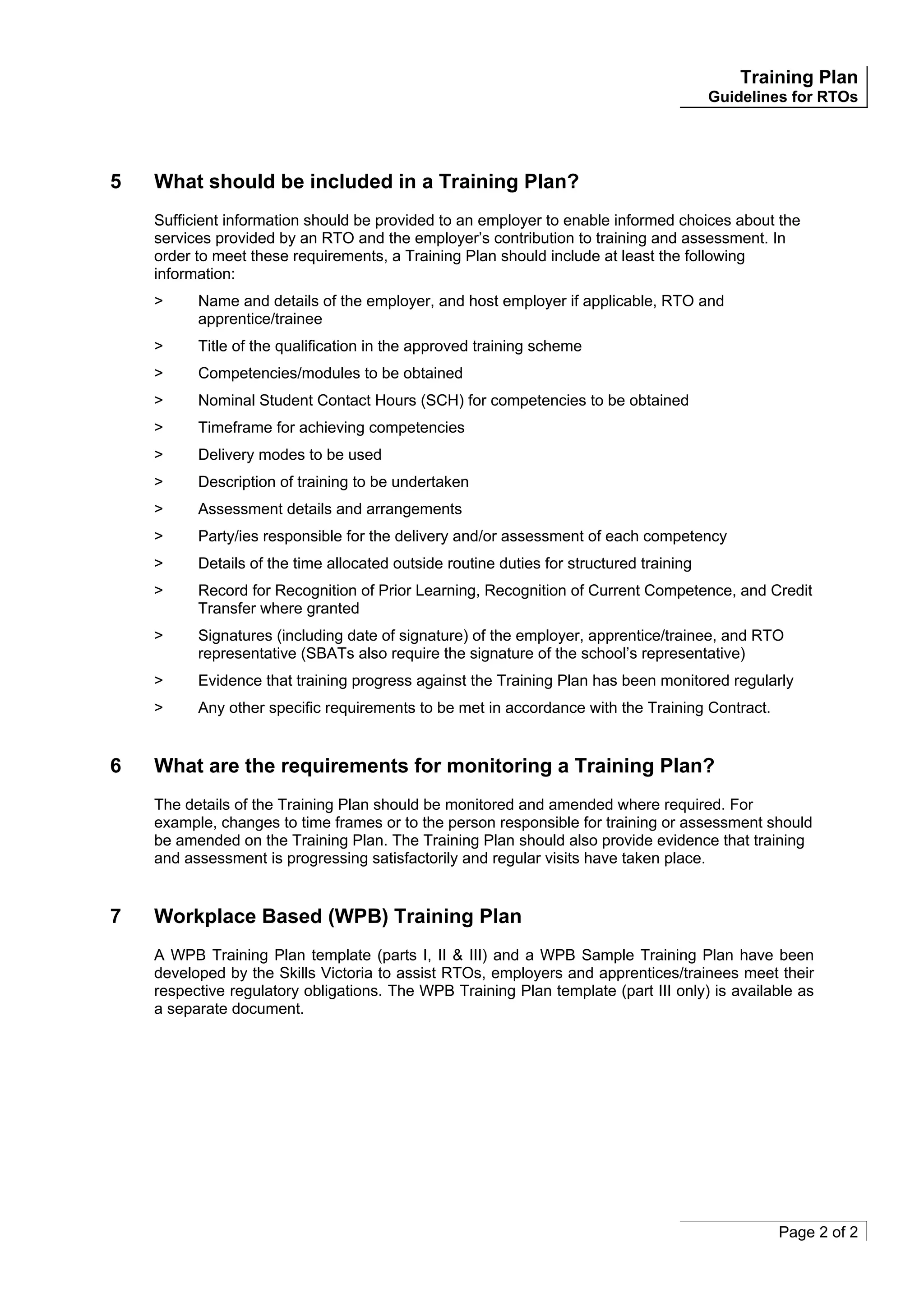 Training plan guidelines RTOs | PDF
