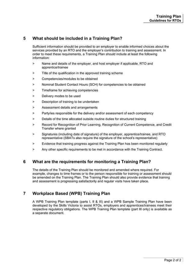 Training plan guidelines RTOs | PDF
