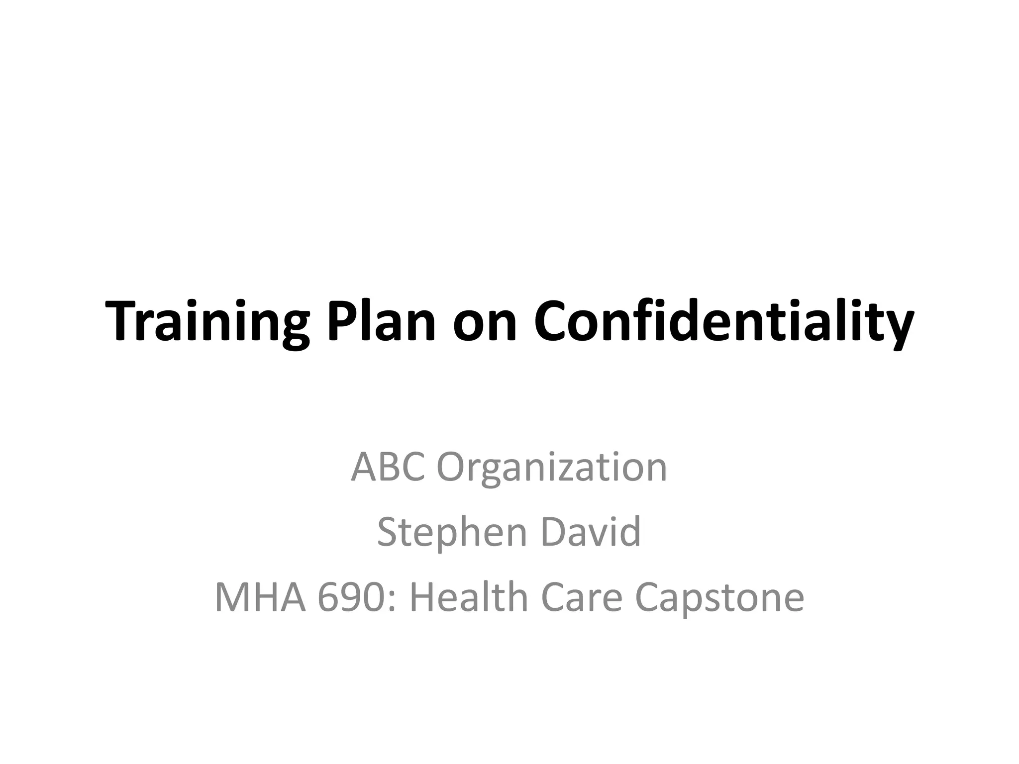 Training plan on confidentiality | PPT