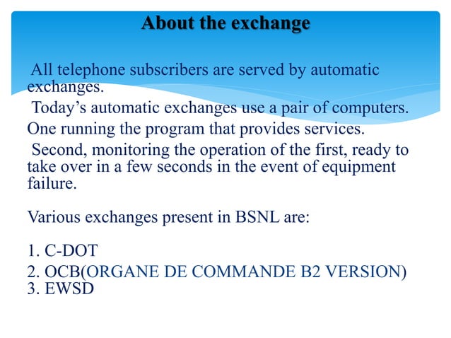 BSNL Industrial Training ppt 2014. | PPTX | Computer Networking | Computing